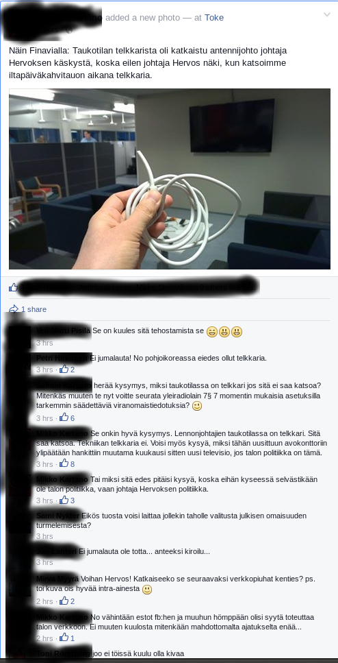 Taukotilan telkkarin antennijohto - Pomo hermostui